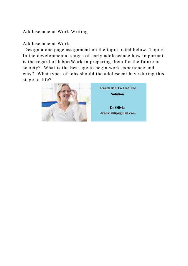 Adolescence at Work WritingAdolescence at Work Design a one pa.docx