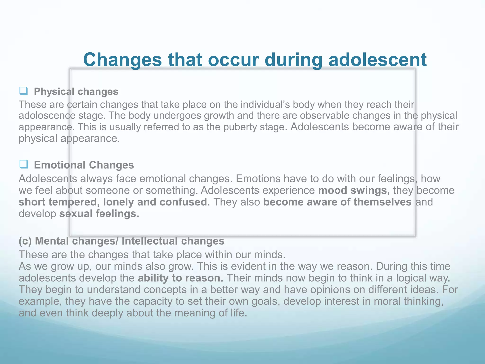 Adolescence changes presentation1 | PPTX