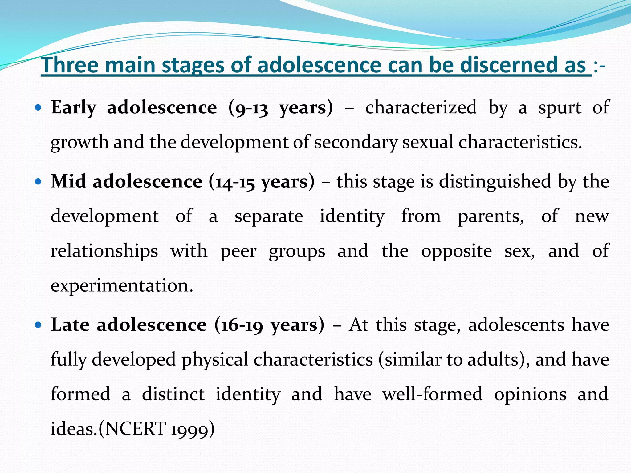 Adolescence characteristics and problems | PPTX