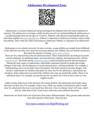 Adolescence Essay | PDF
