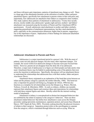 Adolescent Attachment To Parents And Peers | DOC
