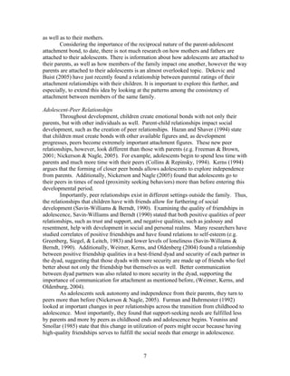 Adolescent Attachment To Parents And Peers | DOC