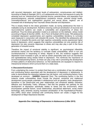 Adolescent Depression Aetiology A Systematic Review | PDF
