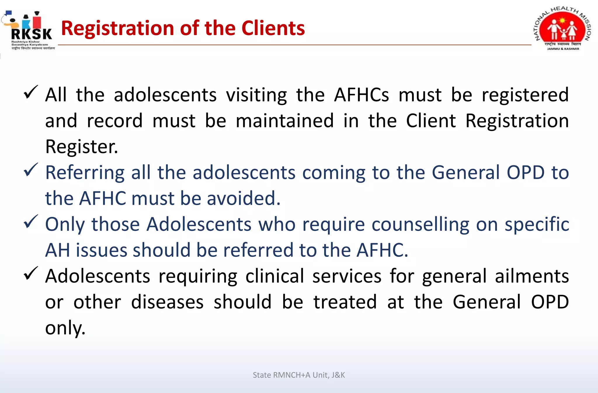Adolescent Friendly Health Clinics (AFHC) | PPTX