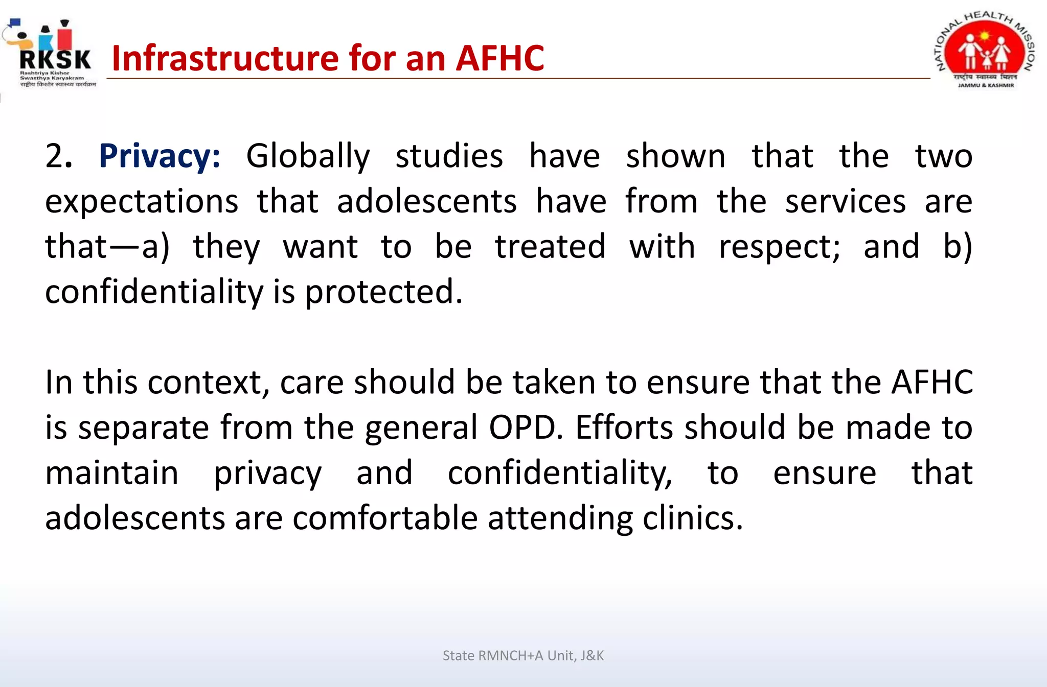 Adolescent Friendly Health Clinics (AFHC) | PPTX
