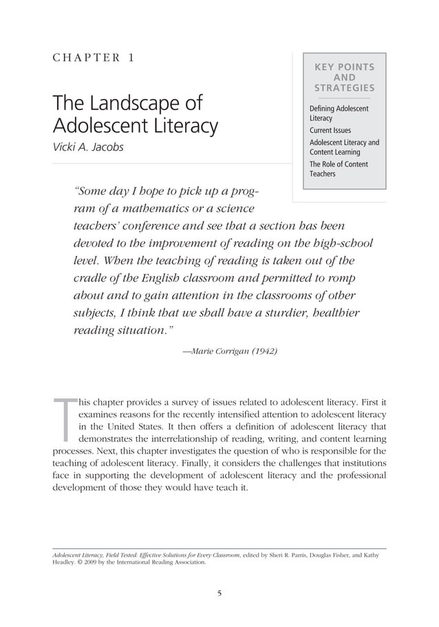 Adolescent literacy chapter 1 | PDF