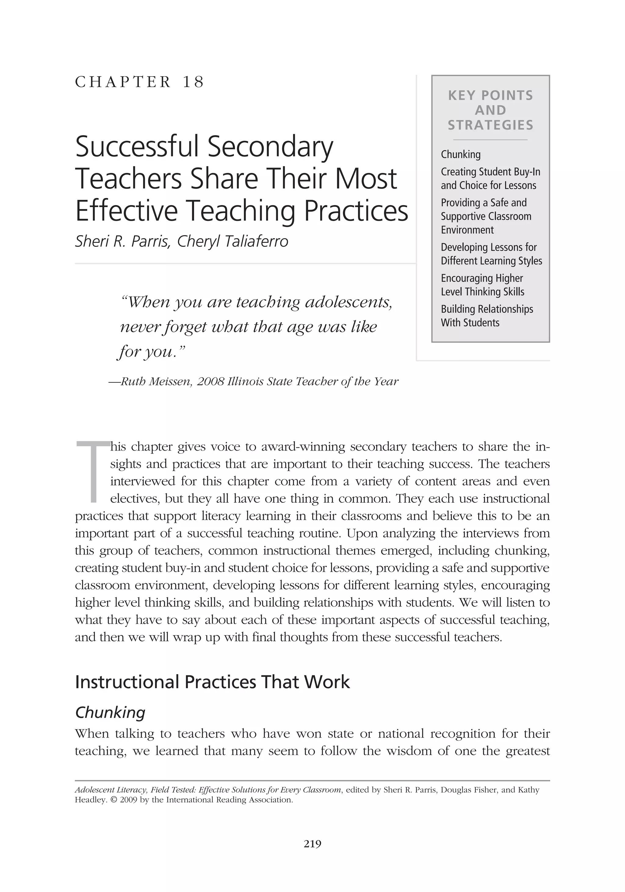 Adolescent literacy chapter 18 | PDF