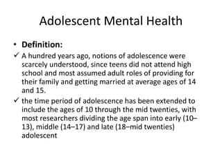 Adolescent Mental Health and other issues in mental health.ppt