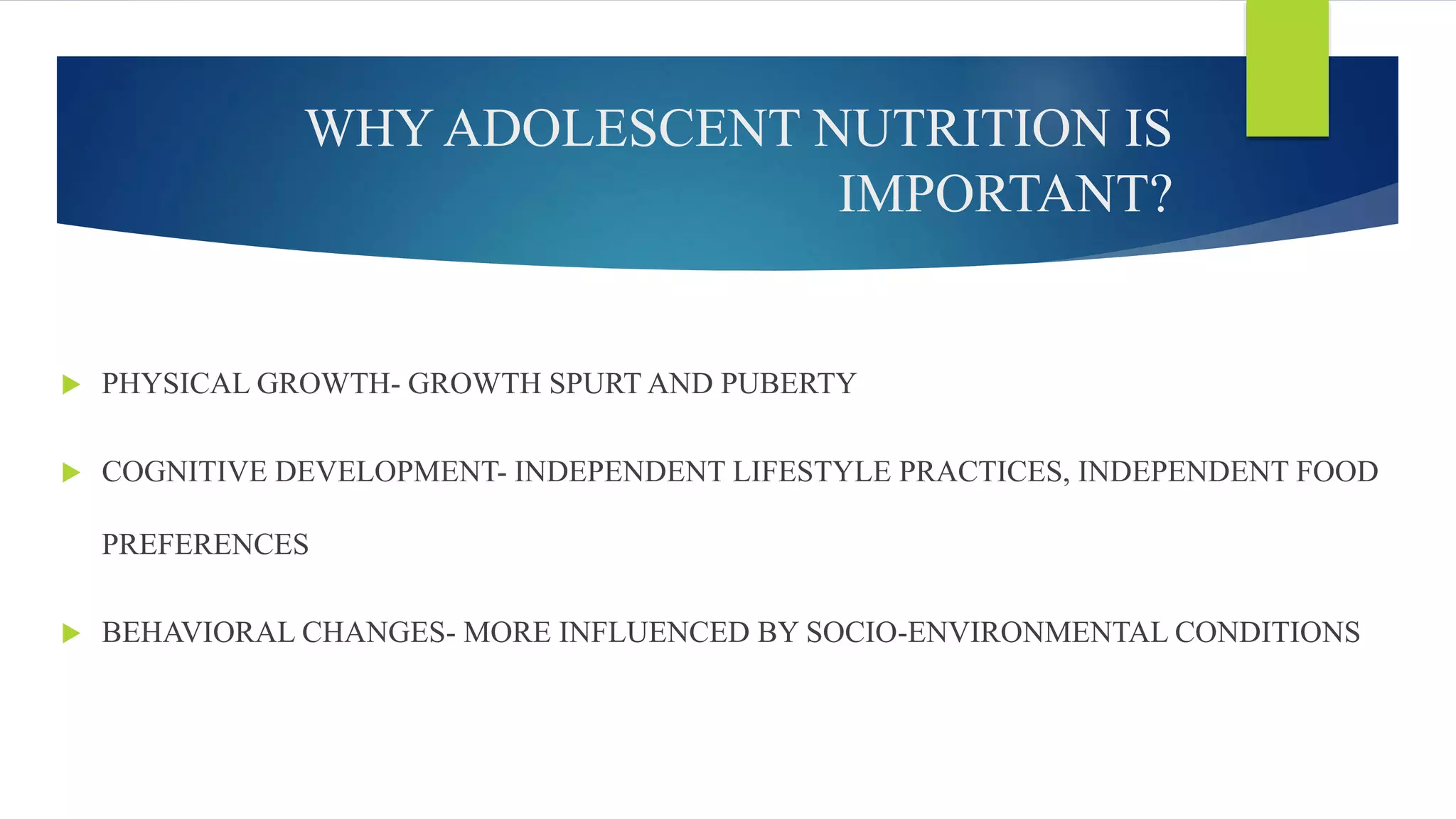 Adolescent nutrition | PPTX