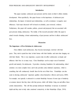 Adolescents and peer pressure | DOCX