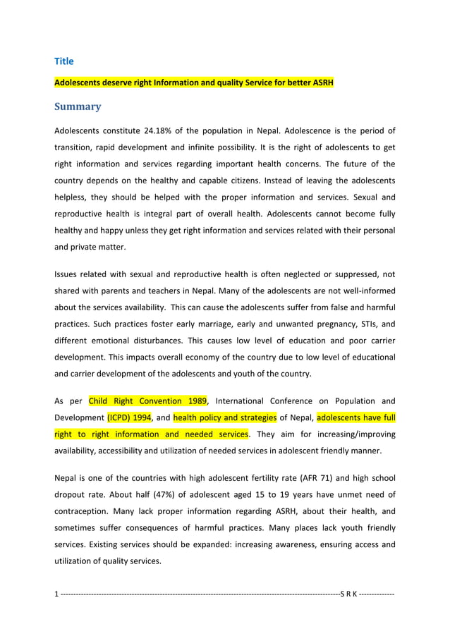 Adolescents deserve Right Information and Quality Service for better ...