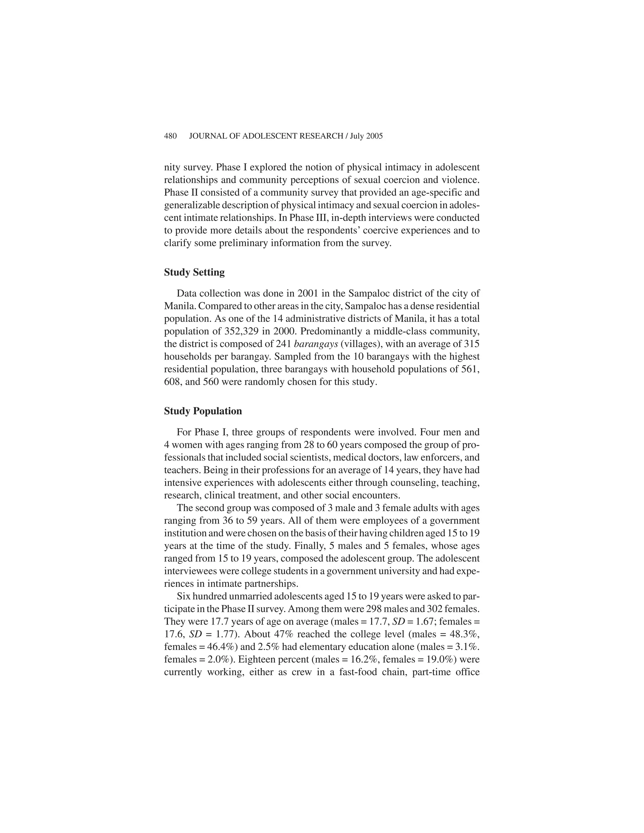 Physical Intimacy and Sexual Coercion Among Adolescent Intimate ...
