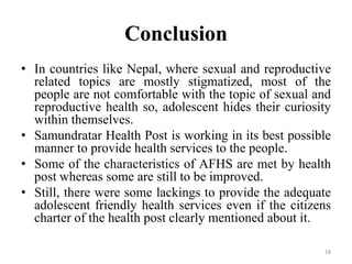 Adolescents friendly health services | PPTX