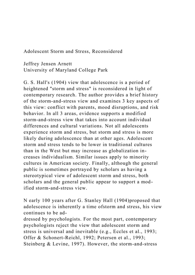 Adolescent Storm and Stress, ReconsideredJeffrey Jensen Ar.docx