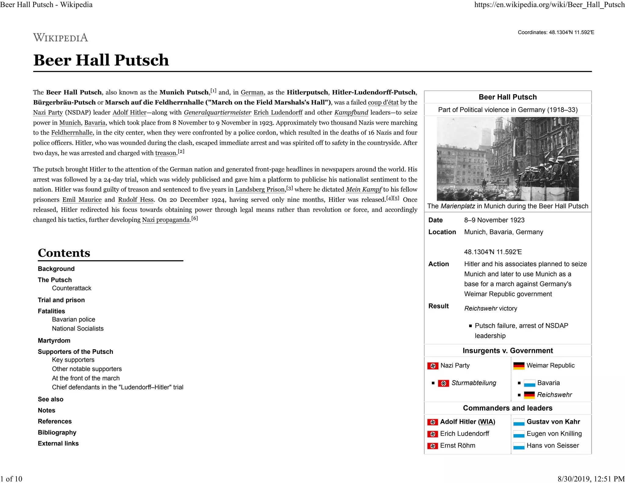 ADOLF HITLER - ARREST & TRIAL (Beer Hall Putsch) Wikipedia | PDF