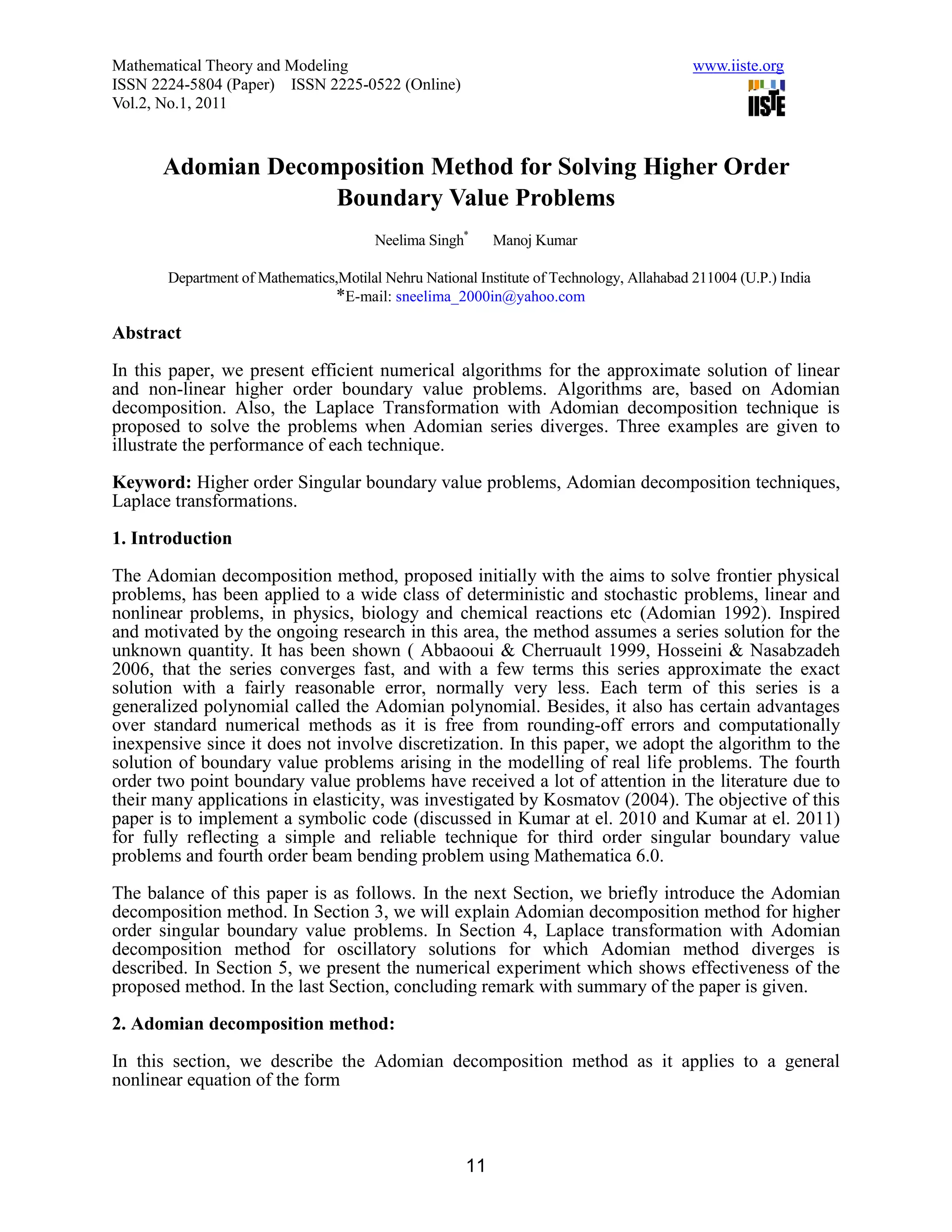 Adomian decomposition method for solving higher order boundary value problems | PDF