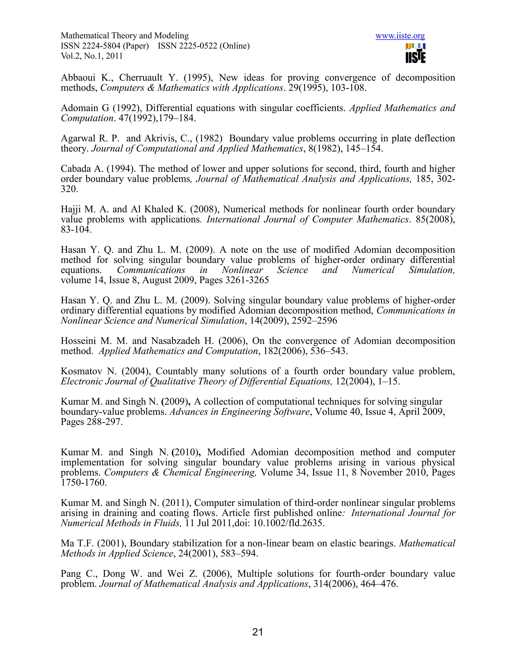 Adomian Decomposition Method For Solving Higher Order Boundary Value Problems Pdf