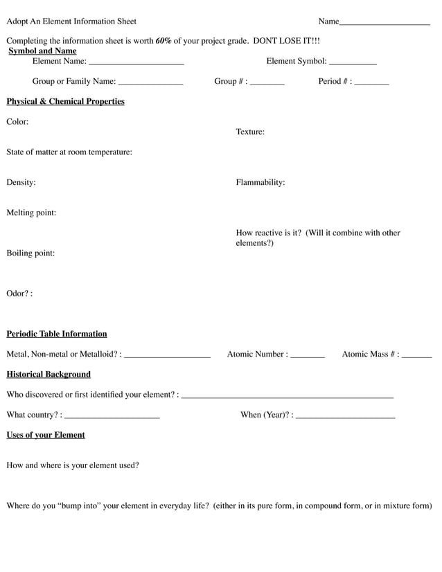 Adopt an element info sheet | PDF