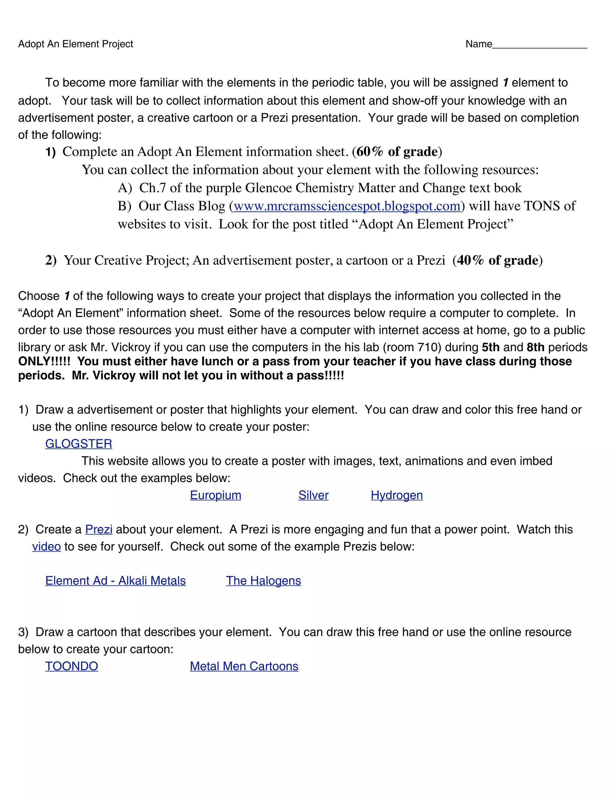 Adopt an element project | PAGES
