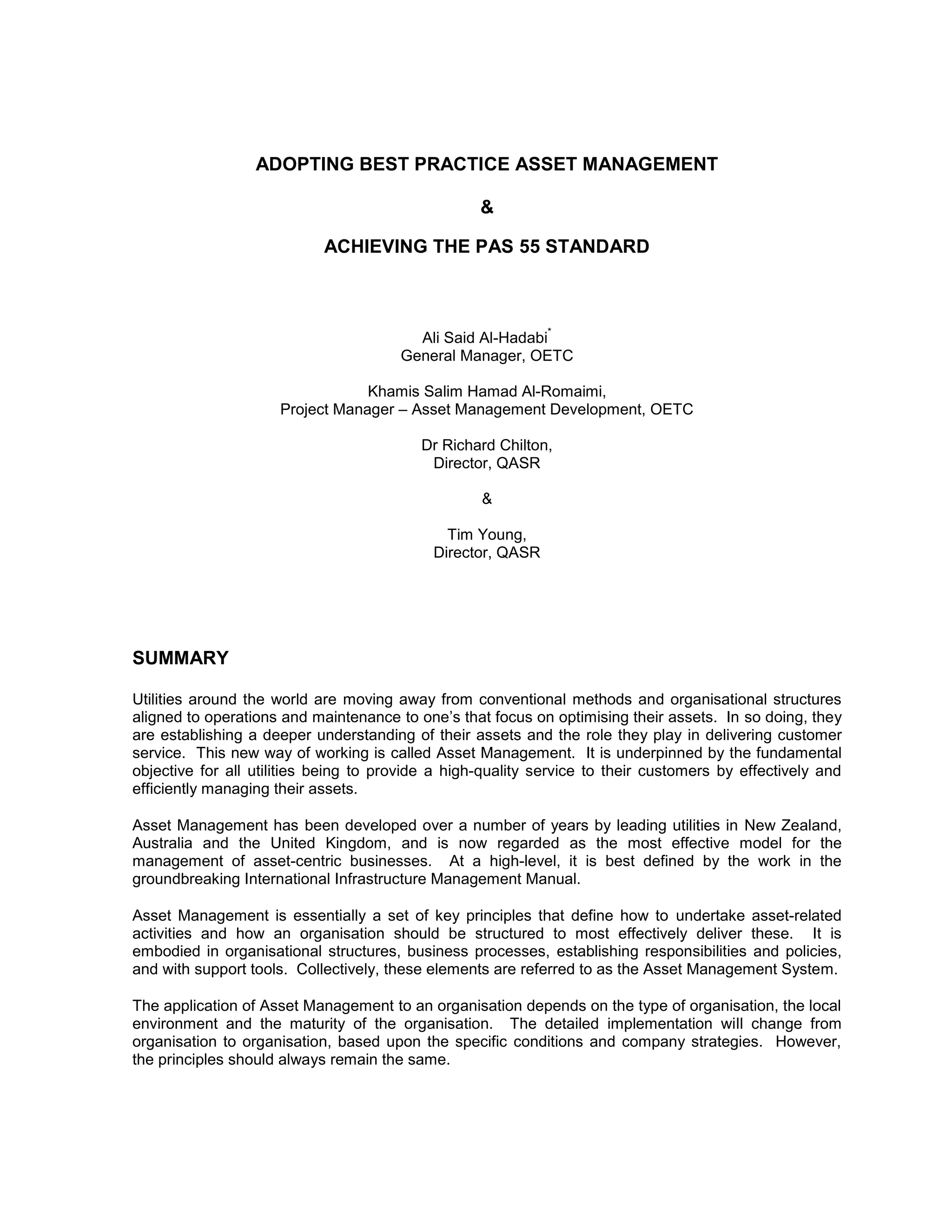 Adopting best practice asset management | PDF | Business Utilities | Business