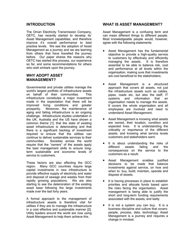 Adopting best practice asset management | PDF | Business Utilities ...