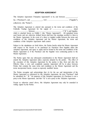 Adoption Agreement of Purchase and Supply Sample (Purchase this doc ...