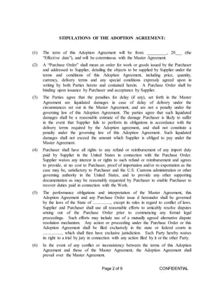 Adoption Agreement of Purchase and Supply Sample (Purchase this doc ...
