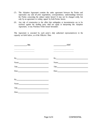 Adoption Agreement of Purchase and Supply Sample (Purchase this doc ...