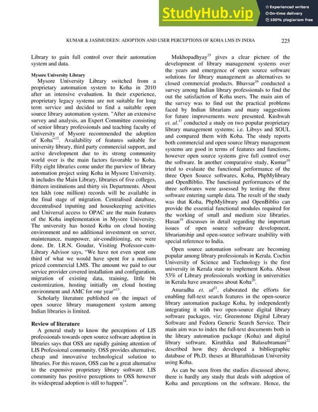Adoption And User Perceptions Of Koha Library Management System In India | PDF | Shareware and ...
