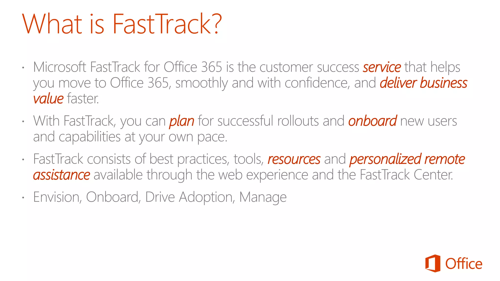 Microsoft Office 365-Adoption, FastTrack and FastTrack Center | PDF