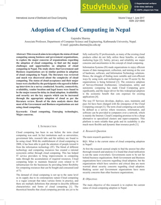Adoption Of Cloud Computing In Nepal | PDF