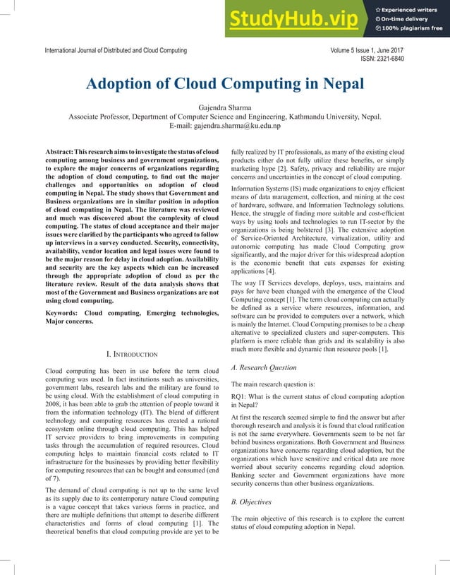 Adoption Of Cloud Computing In Nepal | PDF