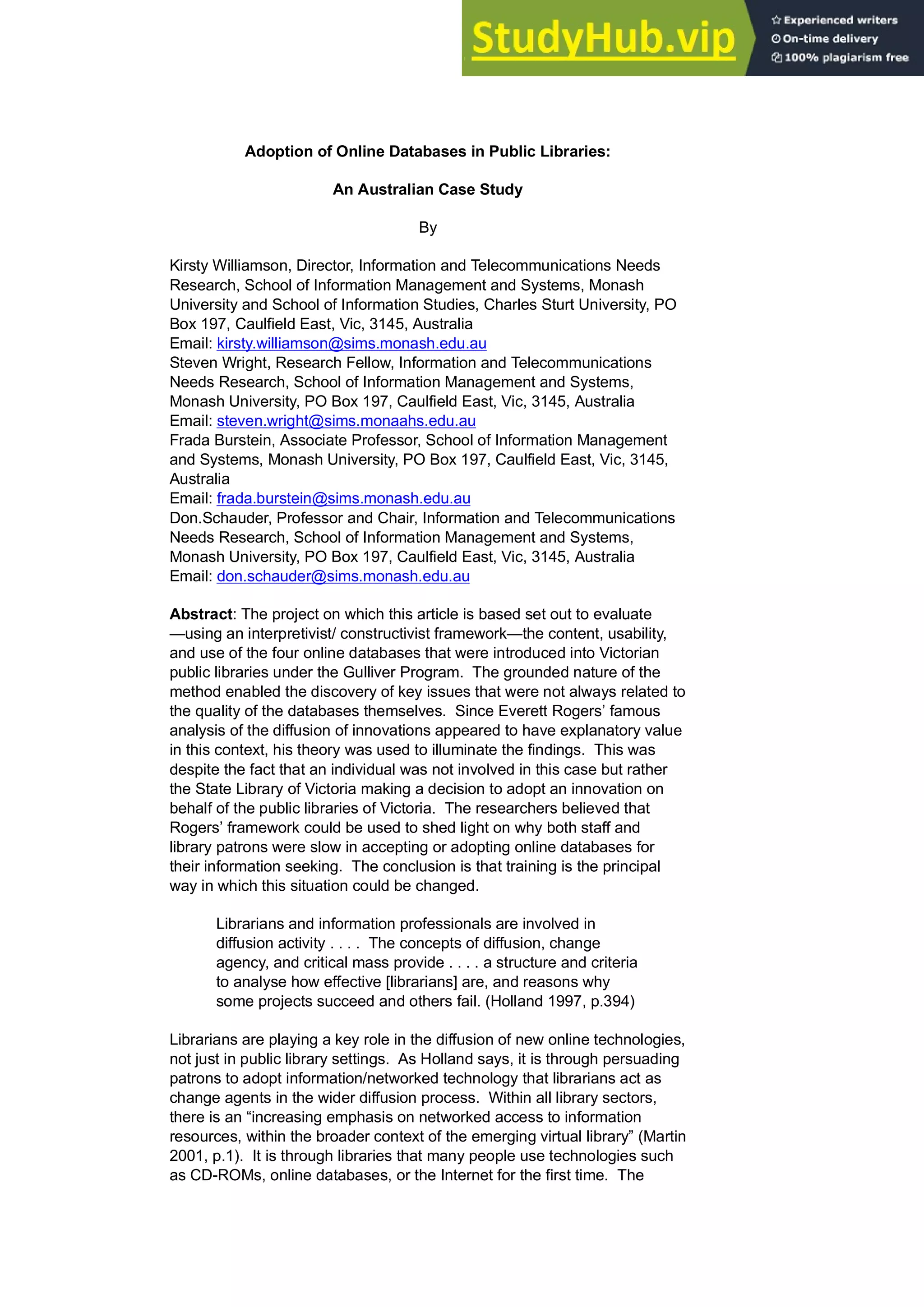 Adoption Of Online Databases In Public Libraries An Australian Case ...