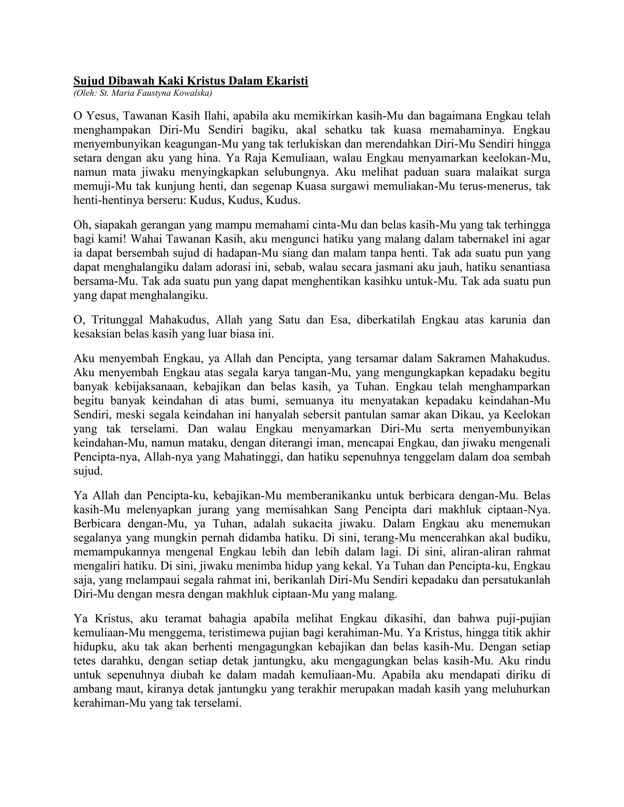 Adorasi Ekaristi pada Sakramen Mahakudus | PDF