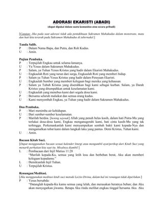 Adorasi Ekaristi pada Sakramen Mahakudus | PDF