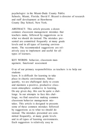 A dozen common classroom management mistakes and what to do instea | DOCX