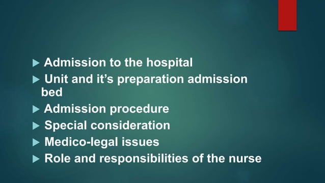 admission procedure in nursing | PPTX | Healthcare Industry | Industries