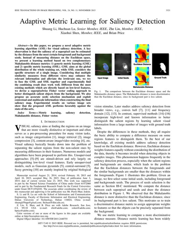 adaptive metric learning for saliency detection base paper | PDF