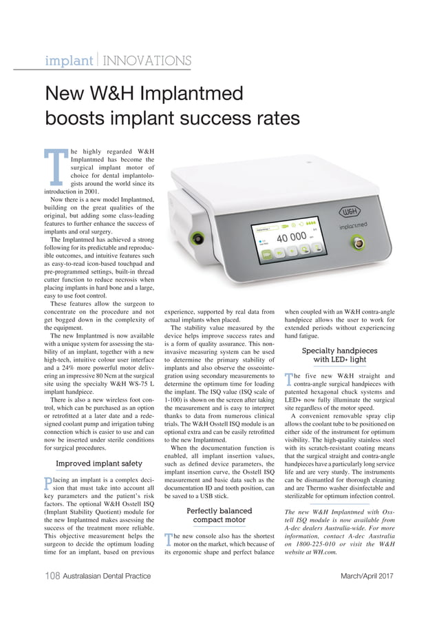 A new generation Implantmed now available with Ostell ISQ Module | PDF