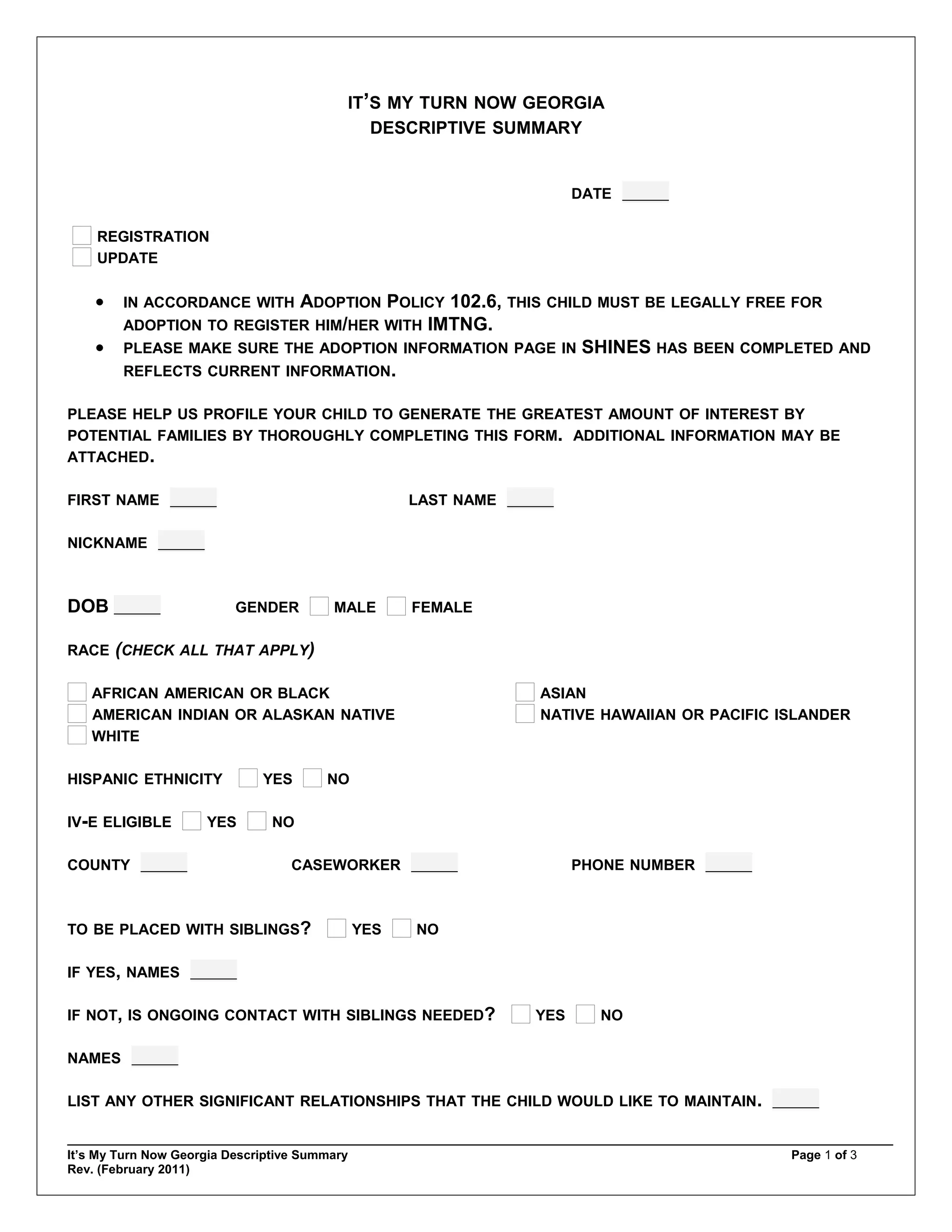 Adp its my turn now georgia descriptive summary | DOC | Adoption and ...