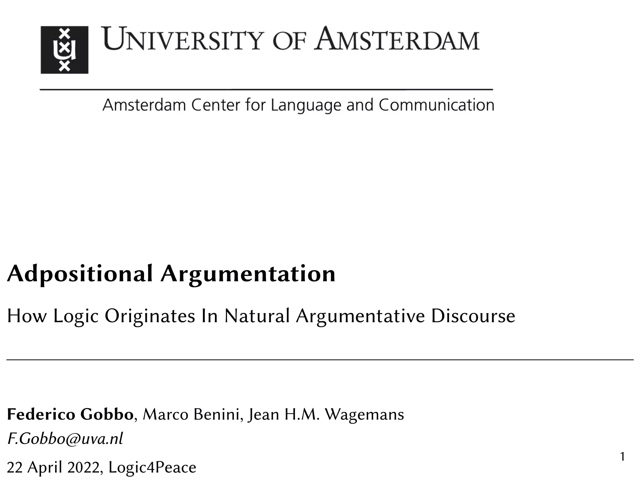 Adpositional Argumentation How Logic Originates In Natural Argumentative Discourse Ppt