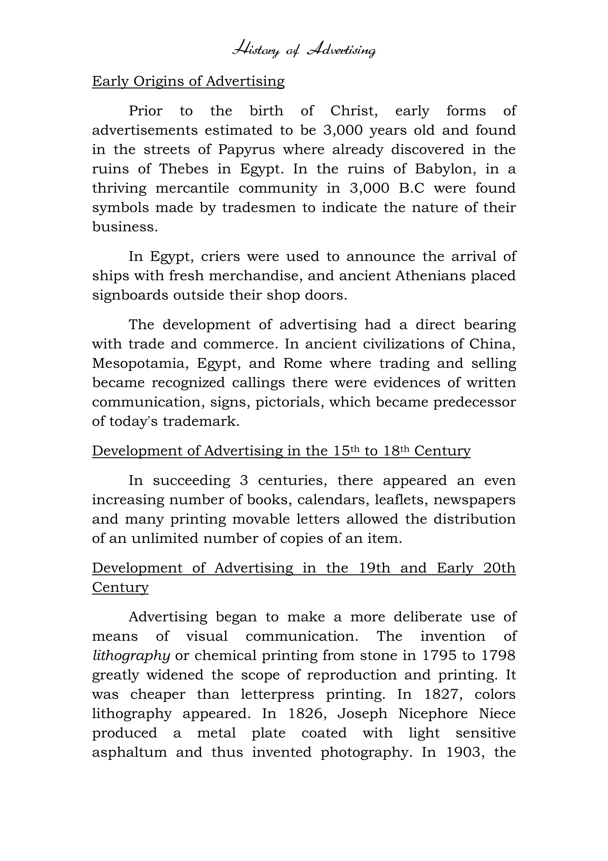 History of Advertising | DOCX
