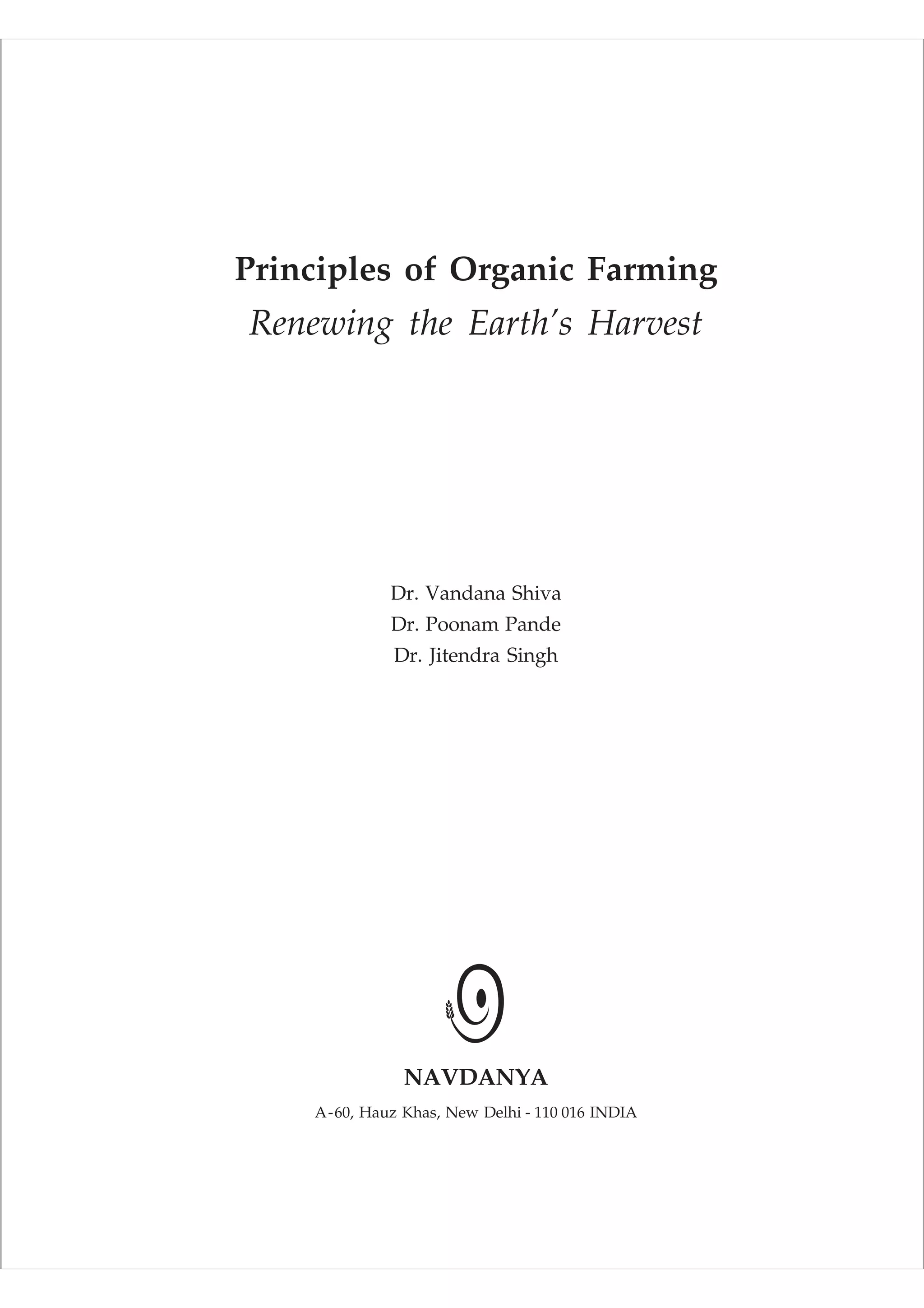 Principles of Organic Farming: Renewing the Earth’s Harvest | PDF