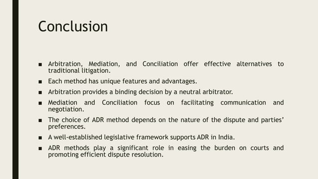 Arbitration, mediation and conciliation in India | PPTX | Law
