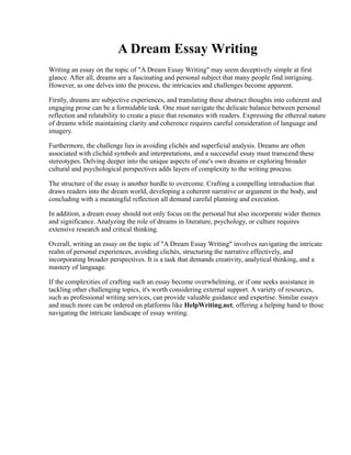 A Dream Essay Writing | PDF | Freelance Writing | Content Production