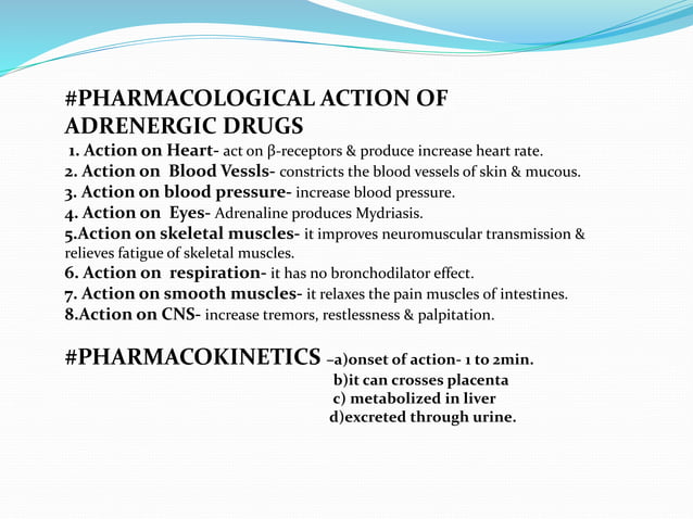 Adrenergic drugs with its drug classification and mecahnism of action
