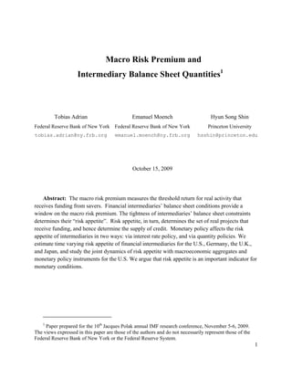 Macro Risk Premium and Intermediary Balance Sheet Quantities | PDF
