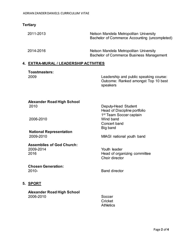 Adrian Daniels cv | PDF | Free Download