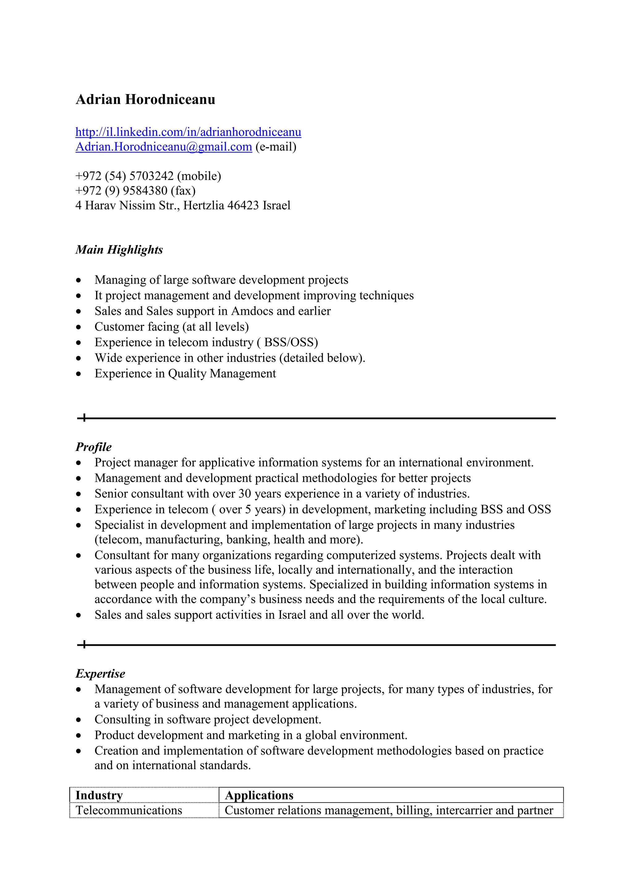 Adrian Horodniceanu CV | PDF