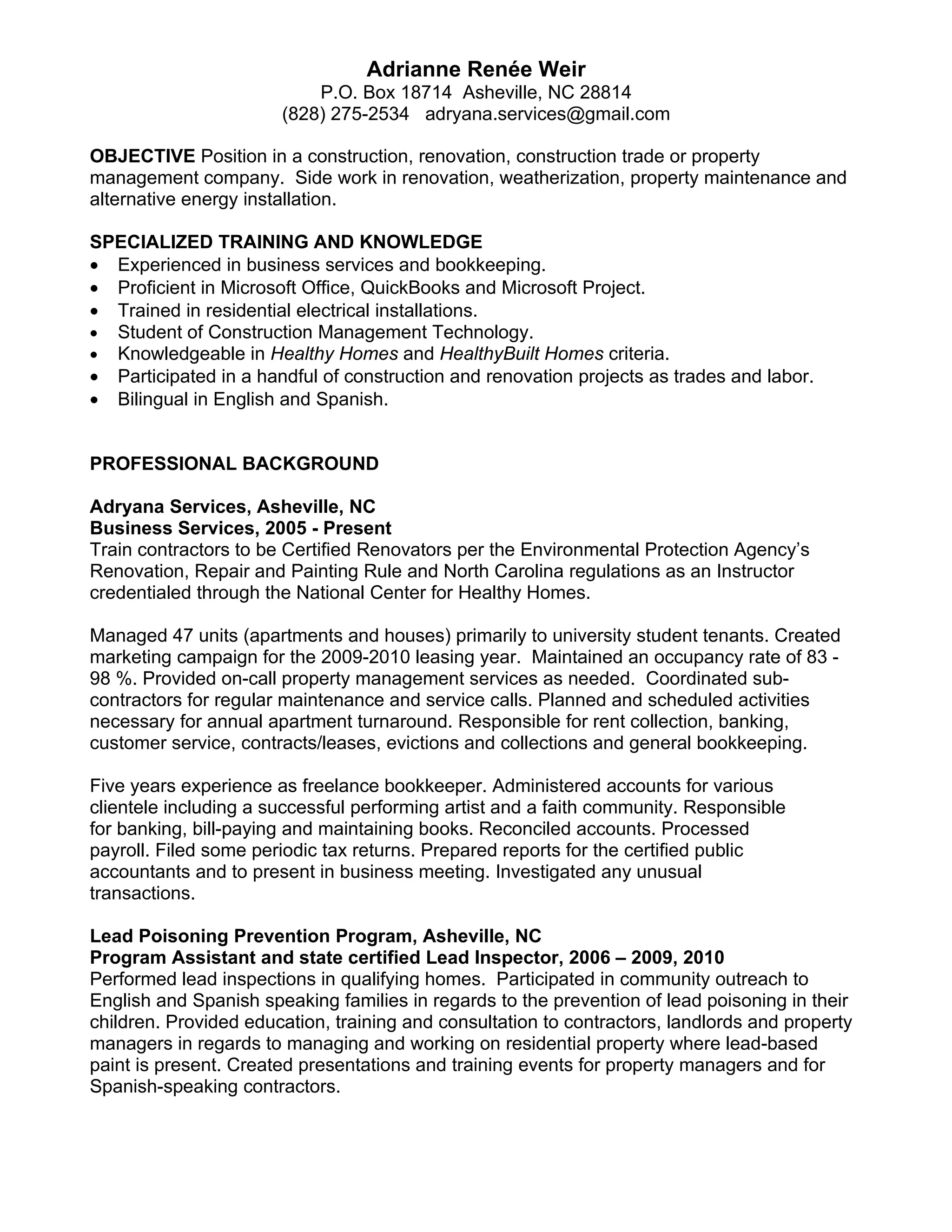 Adrianne Renee Weir Ci Resume Attachment | DOC